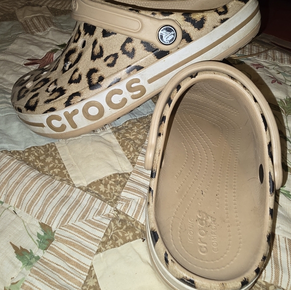 CROCS | Shoes | Crocs Tan And Black Animal Print Clogs | Poshmark